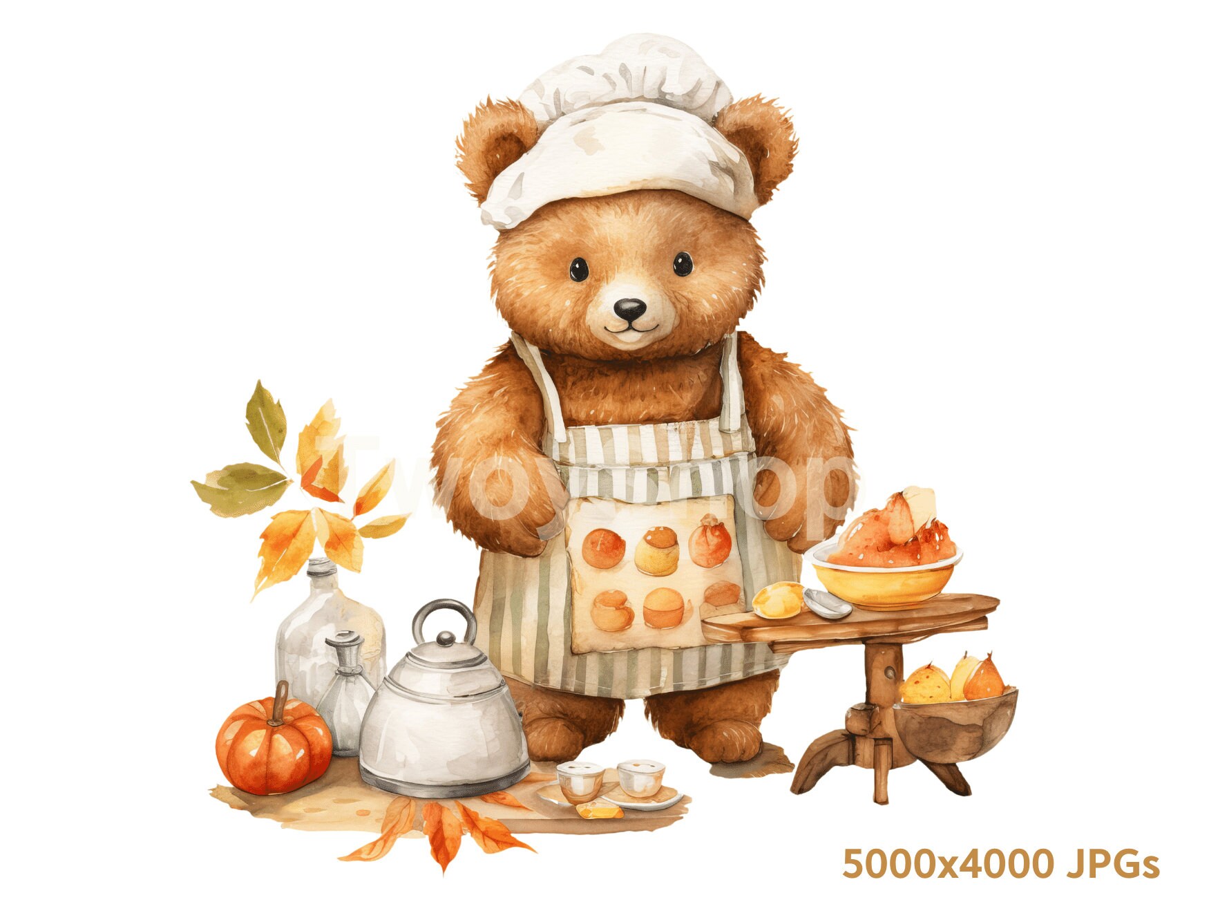 Watercolor Cooking Teddy Clipart, Teddy Bear 10 High Quality PNG Files ...