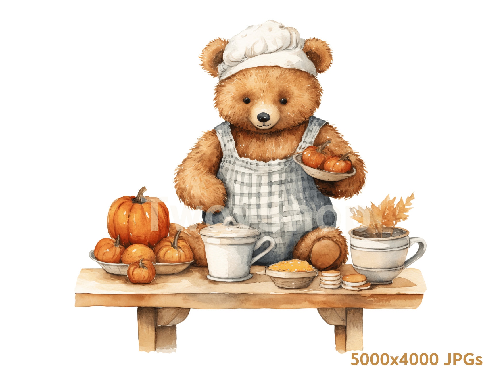 Watercolor Cooking Teddy Clipart, Teddy Bear 10 High Quality PNG Files ...