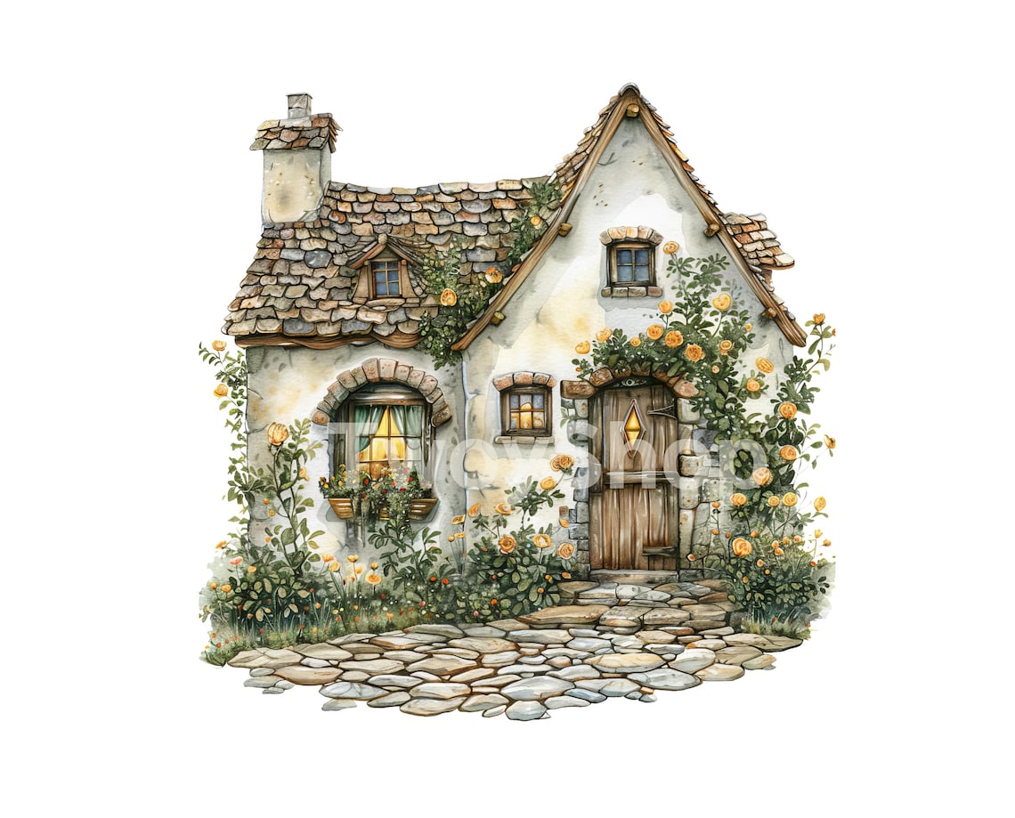 Watercolor Tiny House Clipart, 11 High-quality PNG and JPG Files ...
