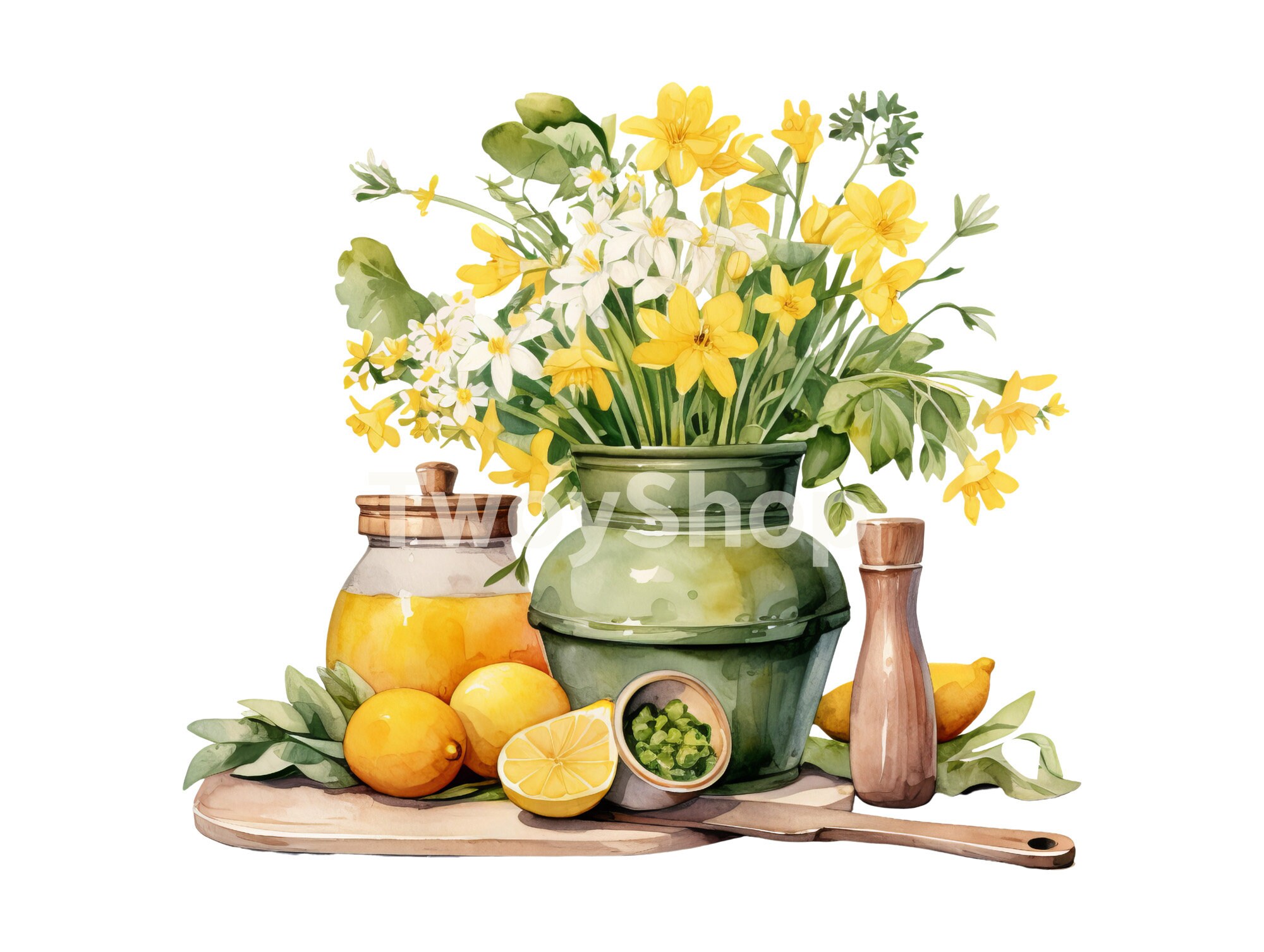 Kitchen Still Life Watercolor Clipart, 10 High-quality PNG and JPG ...