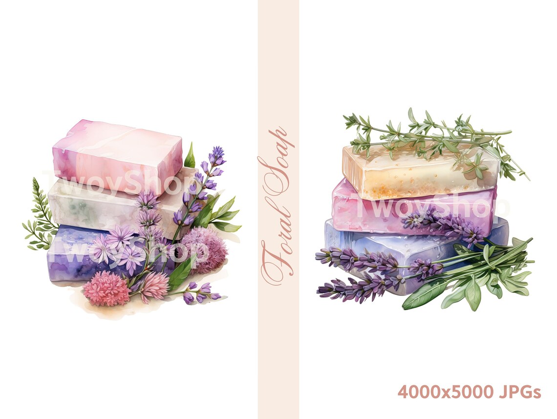 Watercolor Floral Soap Clipart: Lavender PNG & JPEG (digital Download ...