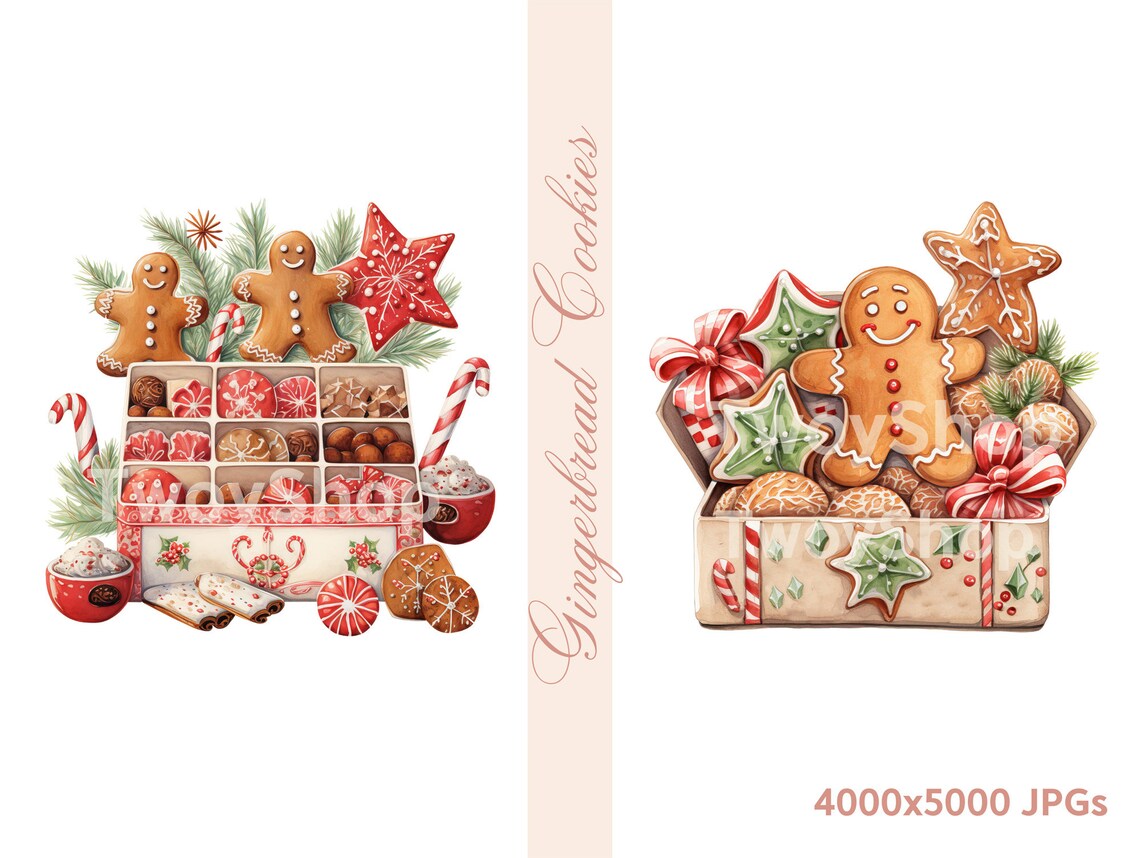 Watercolor Gingerbread Cookies Clipart: Christmas Food Illustration ...