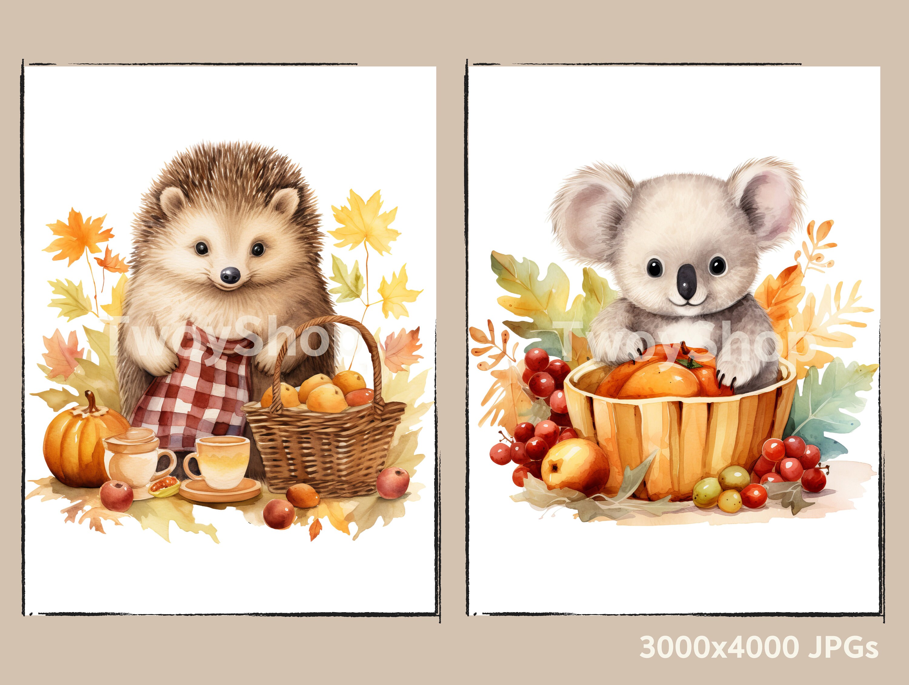 Watercolor Animals' Fall Kitchen Clipart, 12 High Quality PNG Files and ...