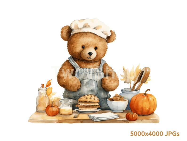 Watercolor Cooking Teddy Clipart, Teddy Bear 10 High Quality PNG Files ...