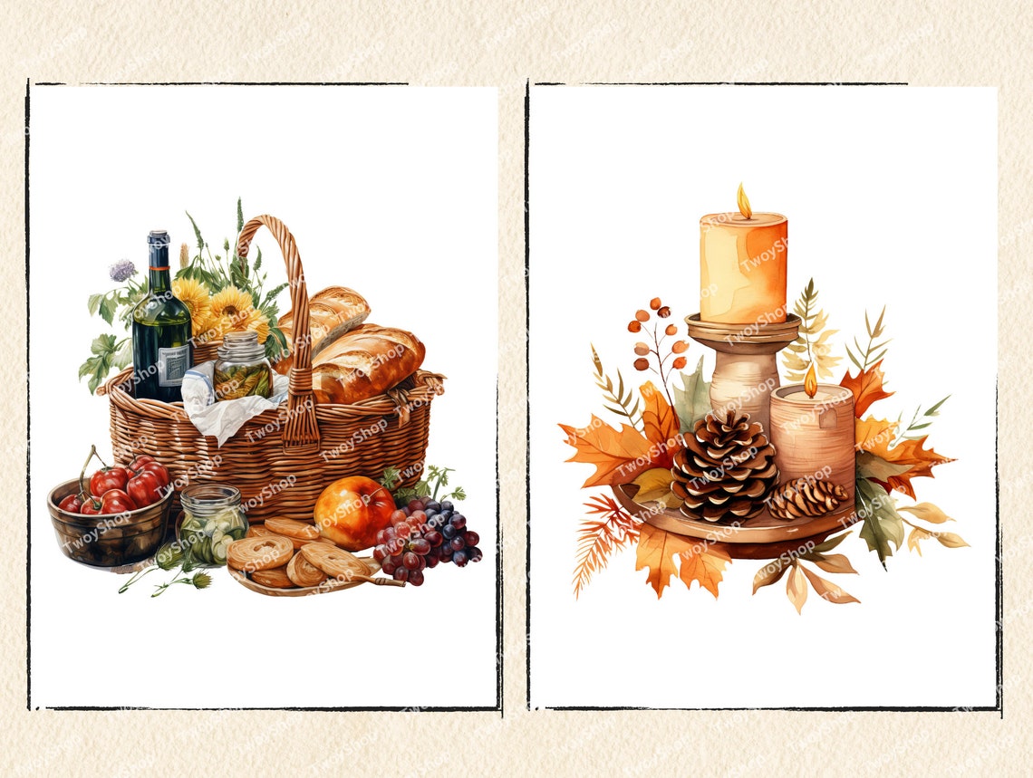 Watercolor Thanksgiving Clipart, Hello Fall PNG Files, Thanksgiving ...