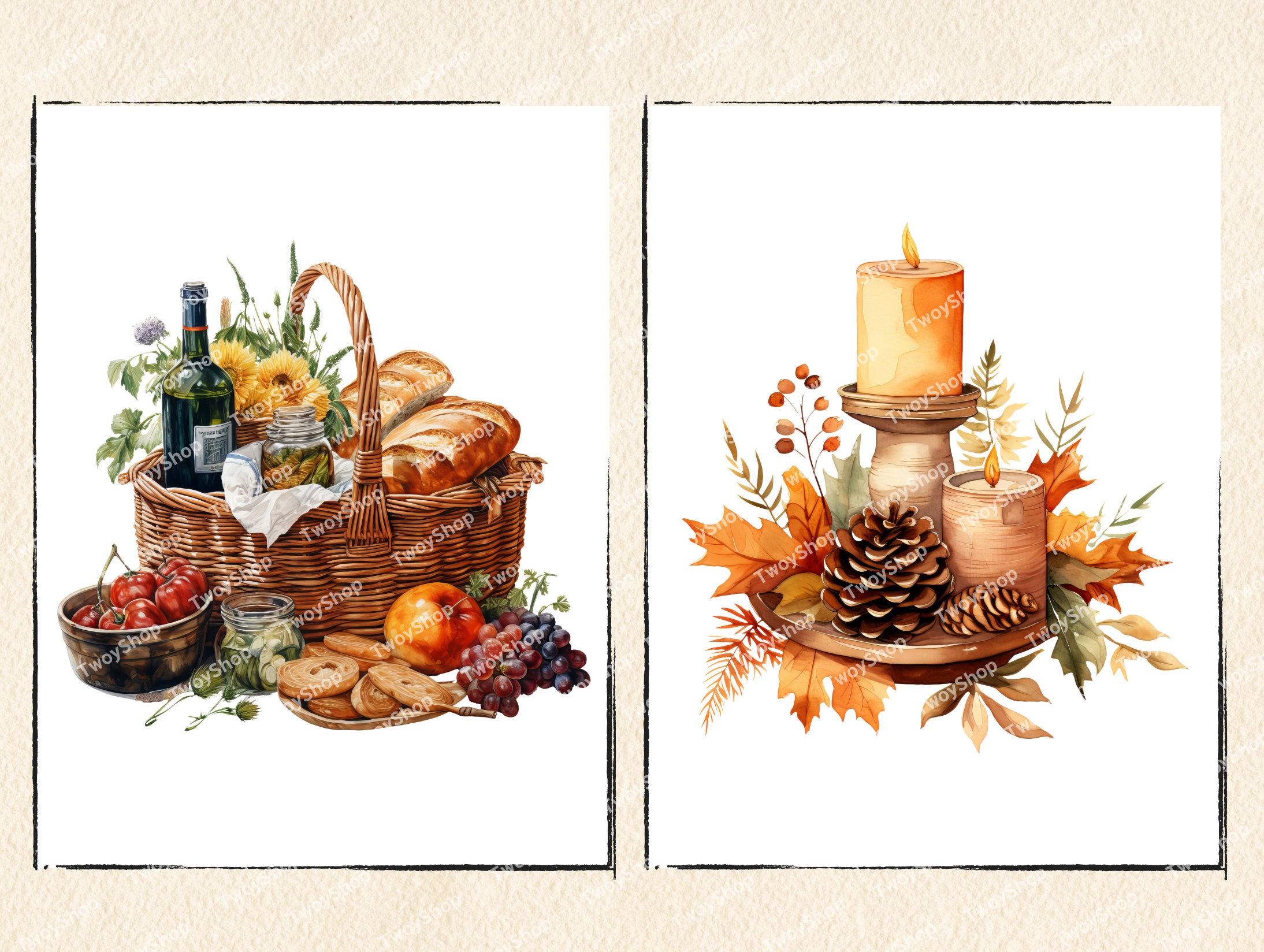 Watercolor Thanksgiving Clipart, Hello Fall PNG Files, Thanksgiving ...