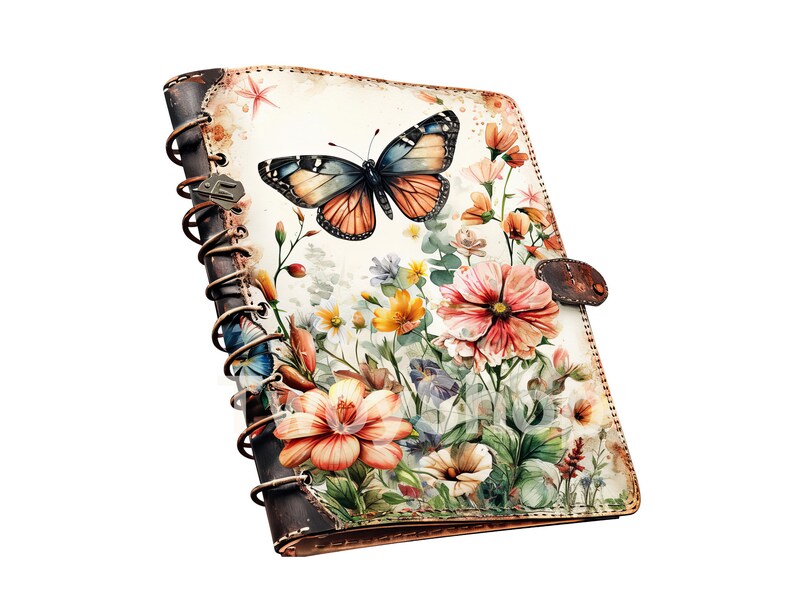 Watercolor Floral Book Clipart: Spring Flowers, Butterflies (digital ...