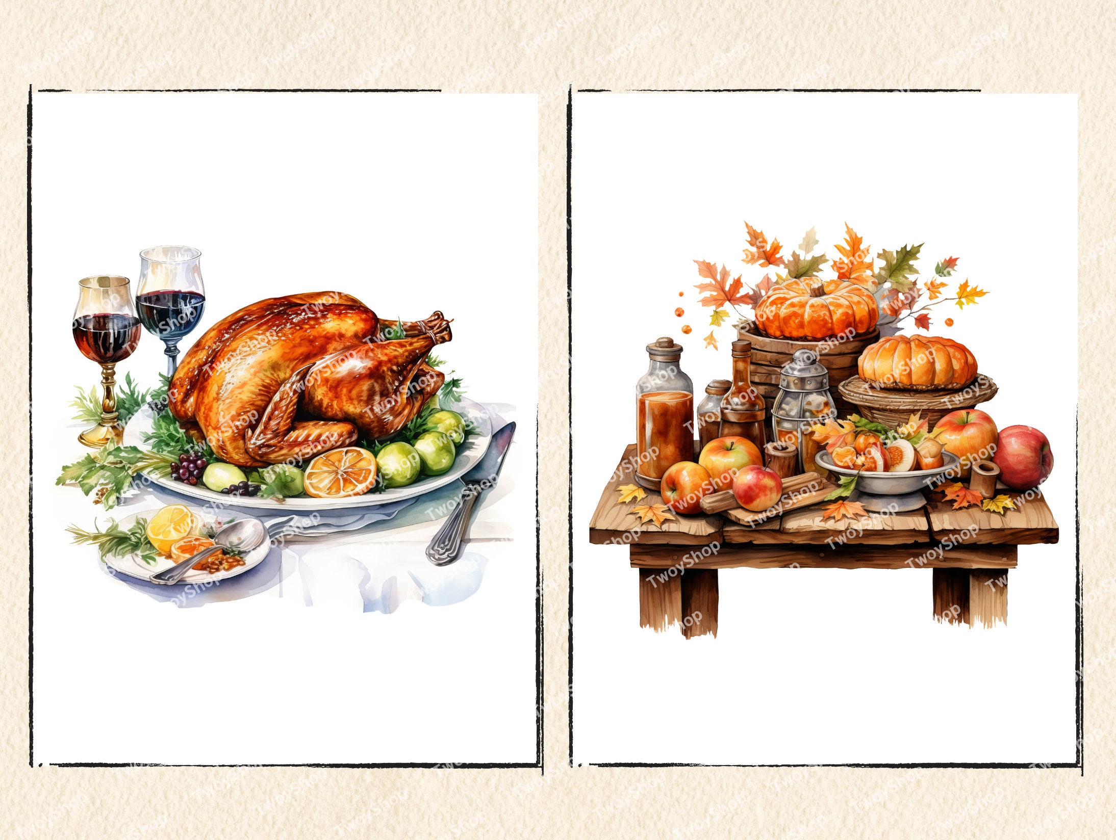 Watercolor Thanksgiving Clipart, Hello Fall PNG Files, Thanksgiving ...