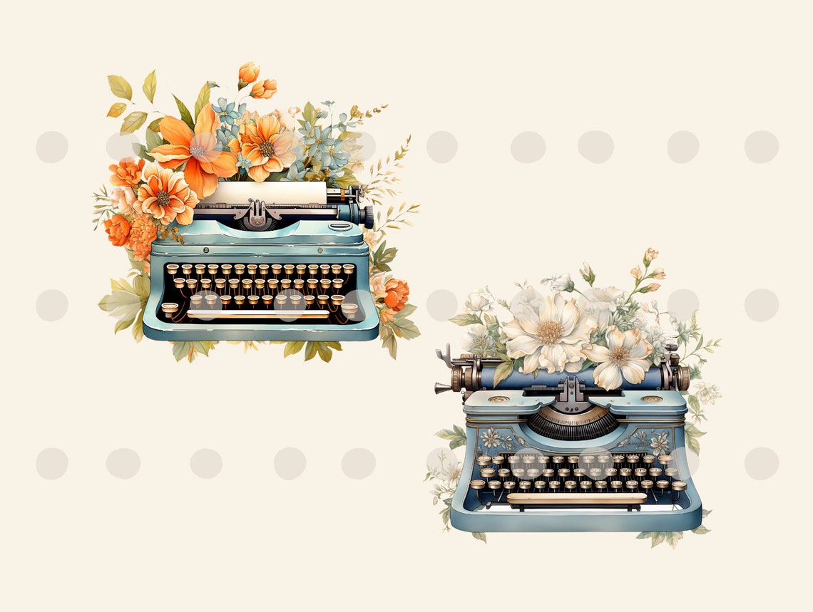 Watercolor Floral Typewriter Clipart 10 High Quality Jpegs - Etsy