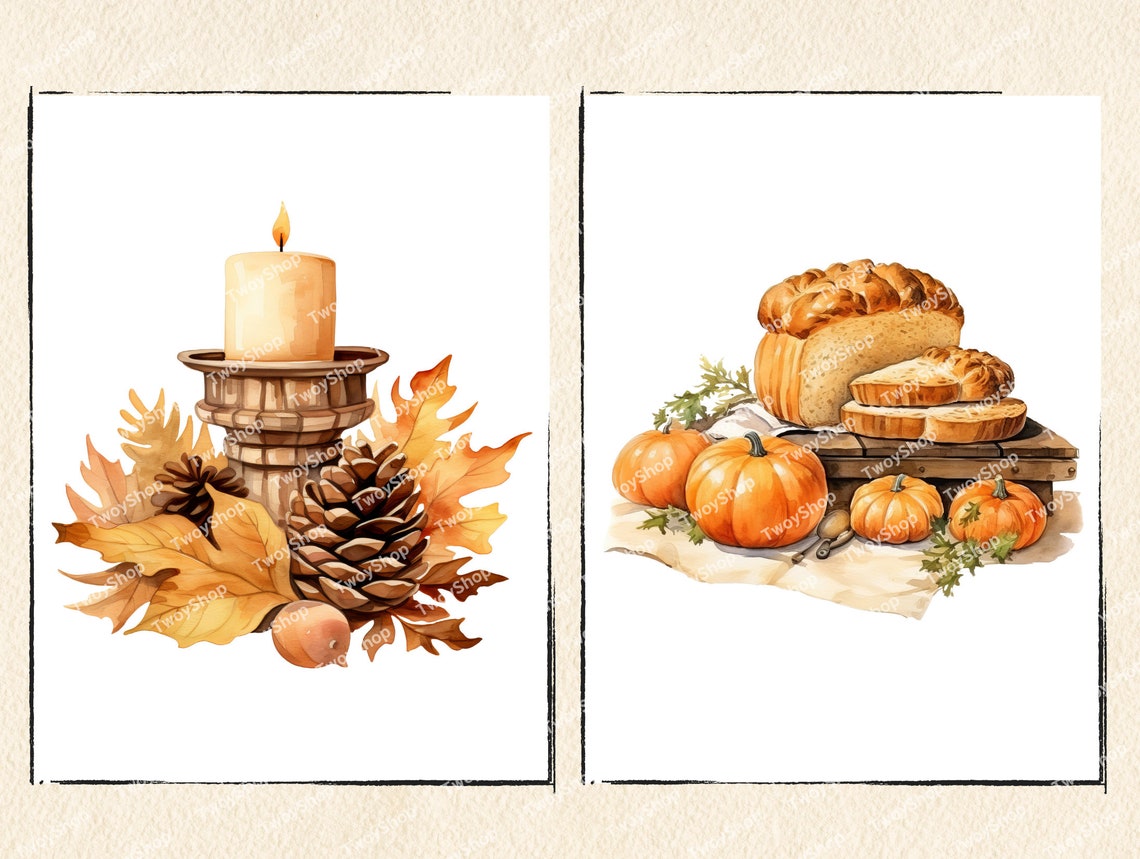 Watercolor Thanksgiving Clipart, Hello Fall PNG Files, Thanksgiving ...