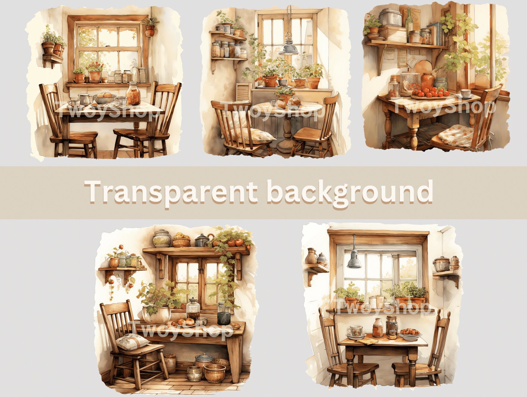Watercolor Cozy Window Nook Clipart: 10 PNG & JPEG Files (digital ...