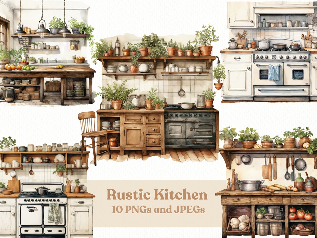 Watercolor Rustic Kitchen Clipart, 10 Elements High Quality Jpegs and ...