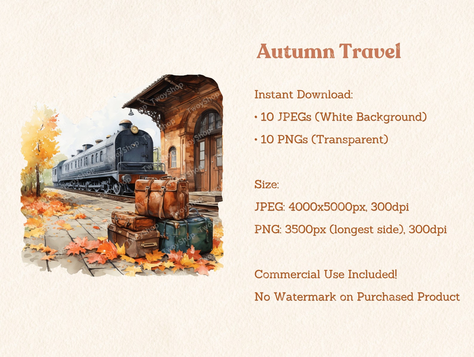 Watercolor Autumn Travel Clipart - Fall Train Trip 10 High Quality PNG ...