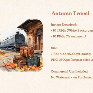 Watercolor Autumn Travel Clipart - Fall Train Trip 10 High Quality PNG ...