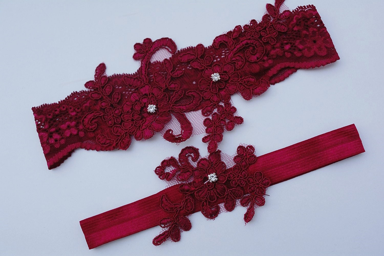 Garter Burgundy Bridal Garter Vine Lace Garter Set Wedding Garter
