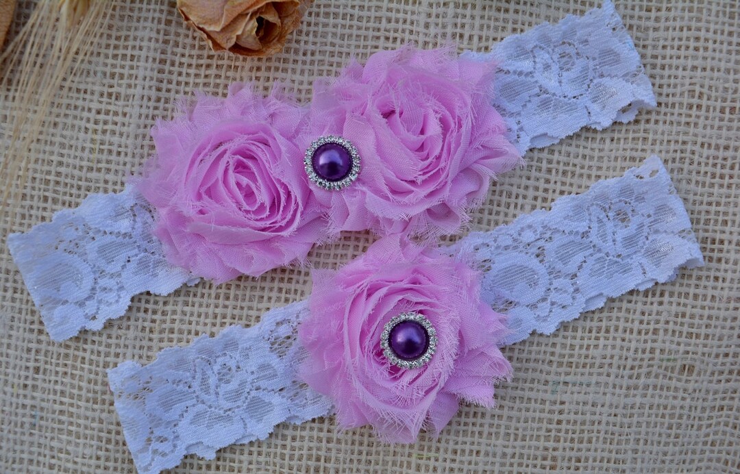 Set Violet Garter, White Garter Belt, Purple Garters, Bridal Clothing ...