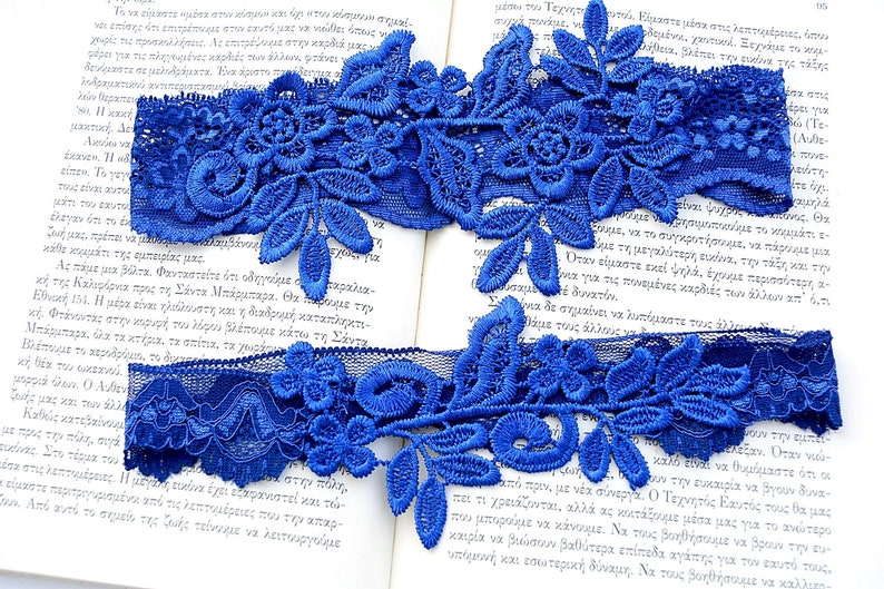 Ser of Wedding Royal Blue Lace Garters for Bride, Bridal Cobalt Blue ...