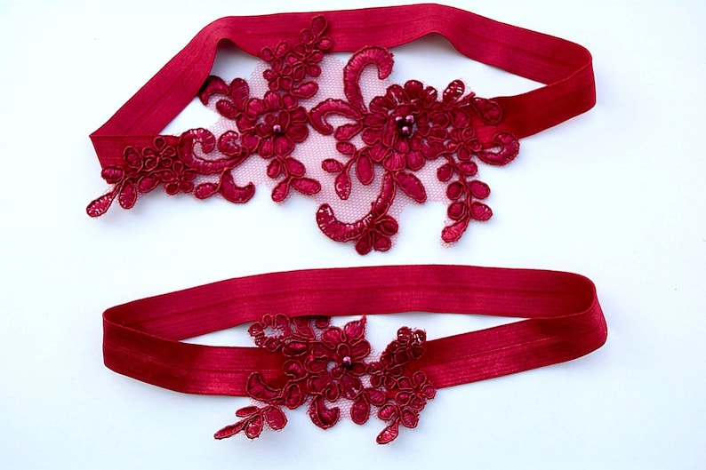 Wedding Garter Set Wine Red Burgundy Lace Garter Set, Lingerie Wedding ...