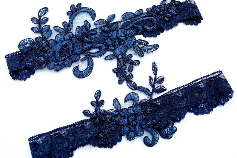 Wedding Garter Blue Lace Bridal Garter Navy Blue Garter, Wedding Garter ...