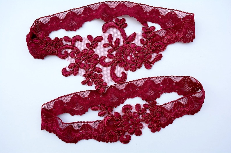 Garter Set Burgundy Lace Stretsy Bridal Garter Wine Red, Lace Wedding ...