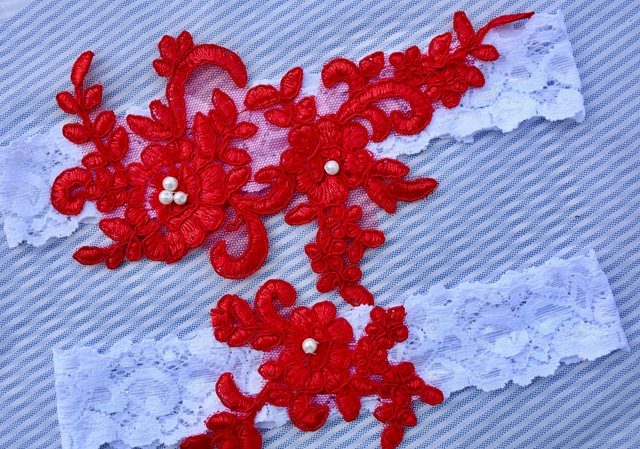 Red Wedding Garter, Red Garter Set, Red Bridal Garter, Lace Garter Set ...