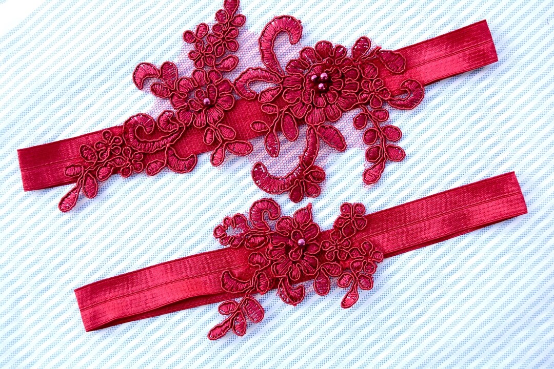 Wedding Garter Set Wine Red Burgundy Lace Garter Set, Lingerie Wedding ...