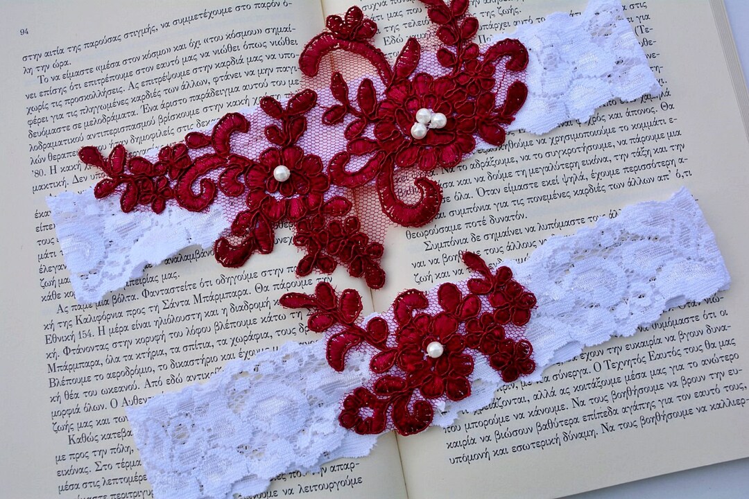 Burgundy Garter, Wedding Garter Set, Red Bridal Garter, Lace Garter Set ...