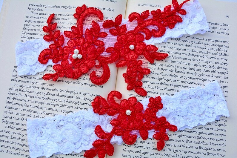 Red Wedding Garter, Red Garter Set, Red Bridal Garter, Lace Garter Set ...