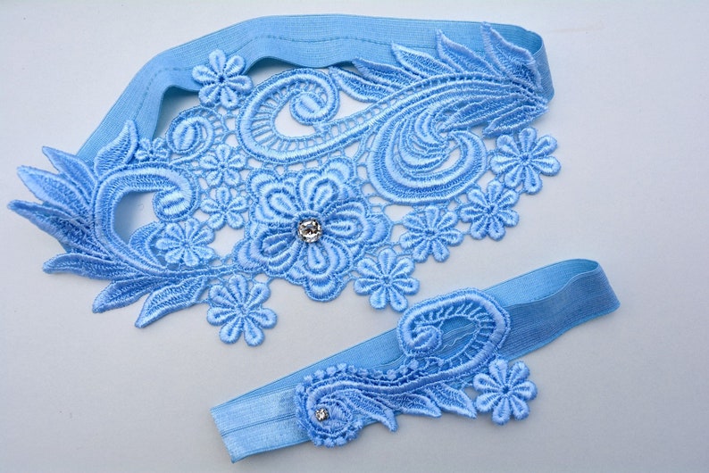 Light Blue Garter Set Belt Lace for Wedding Garter Bridal - Etsy
