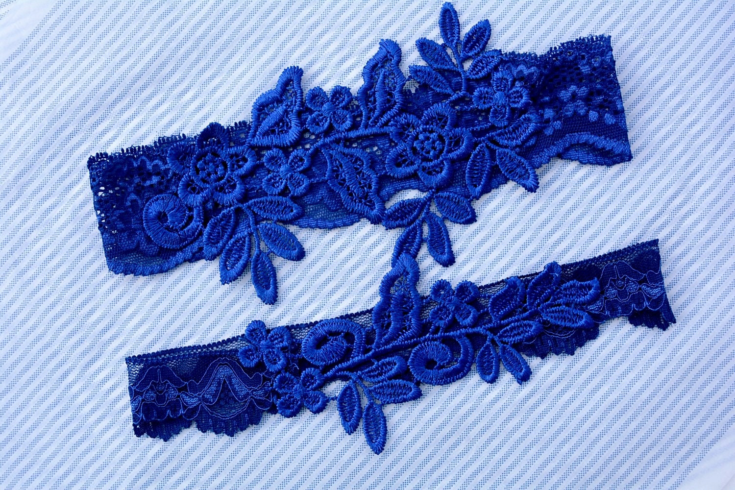 Ser of Wedding Royal Blue Lace Garters for Bride, Bridal Cobalt Blue ...