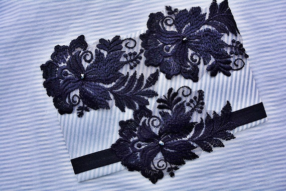 Blue Black Garter Wedding Garter Set Blue Bridal Garter | Etsy
