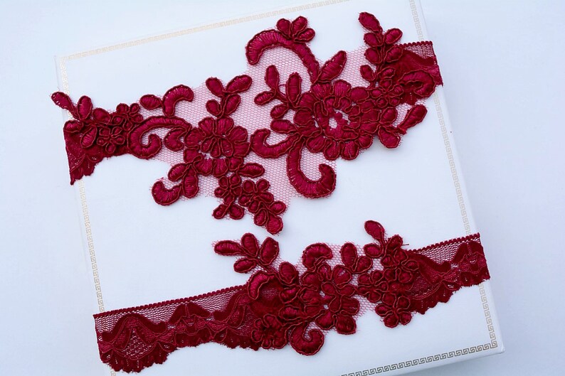 Garter Set Burgundy Lace Stretsy Bridal Garter Wine Red, Lace Wedding ...