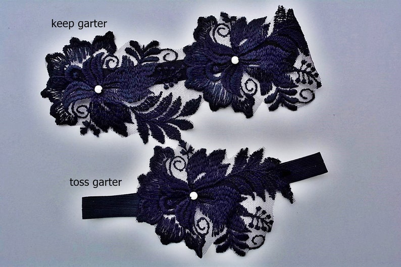 Blue Black Garter Wedding Garter Set Blue Bridal Garter | Etsy