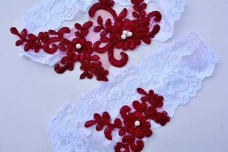 Burgundy Garter, Wedding Garter Set, Red Bridal Garter, Lace Garter Set ...