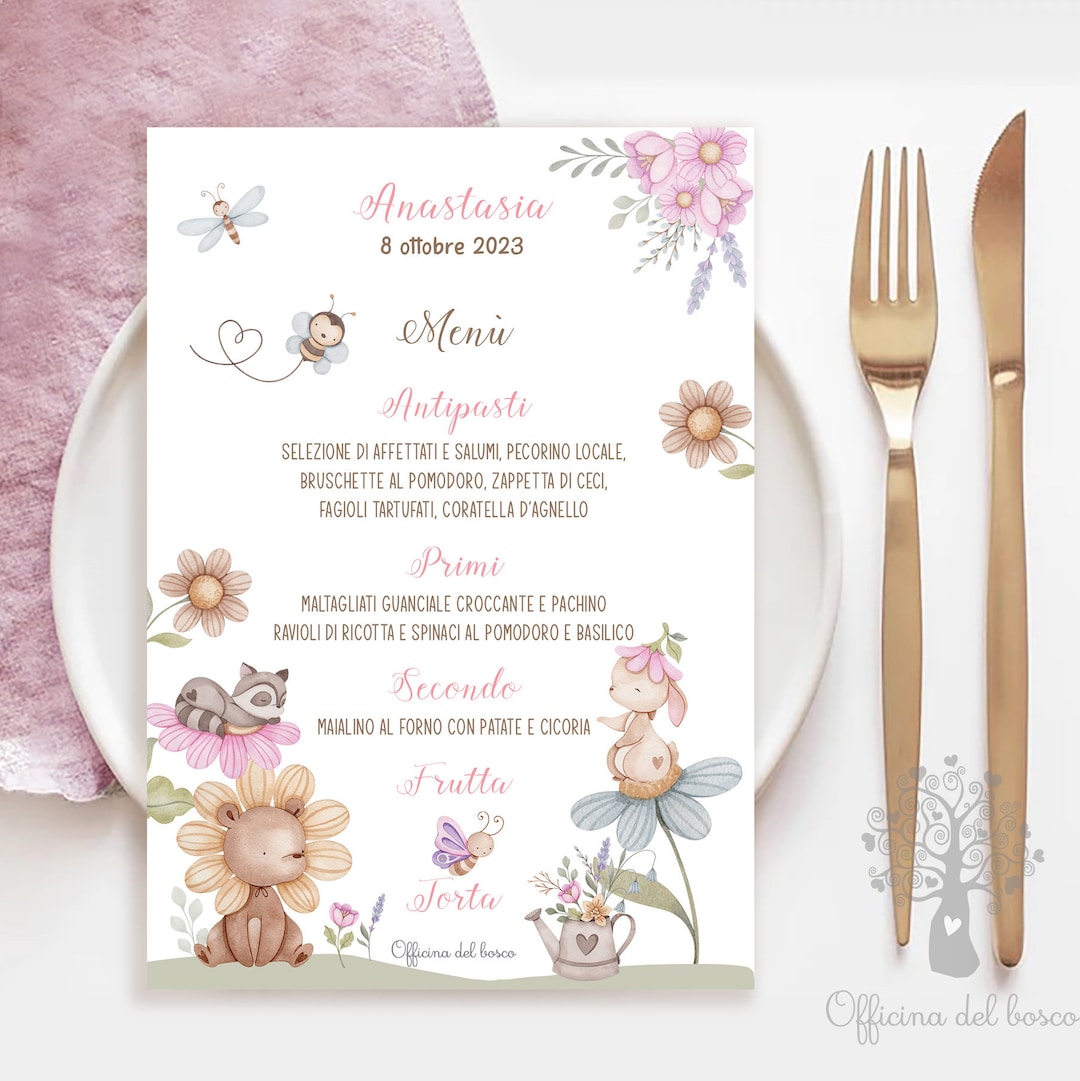 Menù cerimonia, bambino o bambina, festa battesimo, menù segnaposto ...