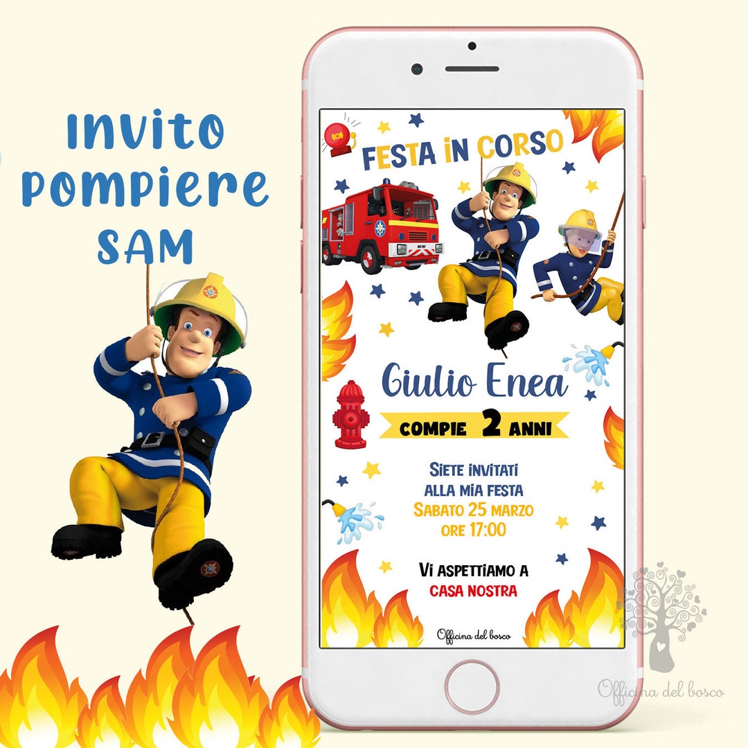 FIREMAN SAM Birthday Invitation for Child, Party Invitation, 1 Year, 2 ...