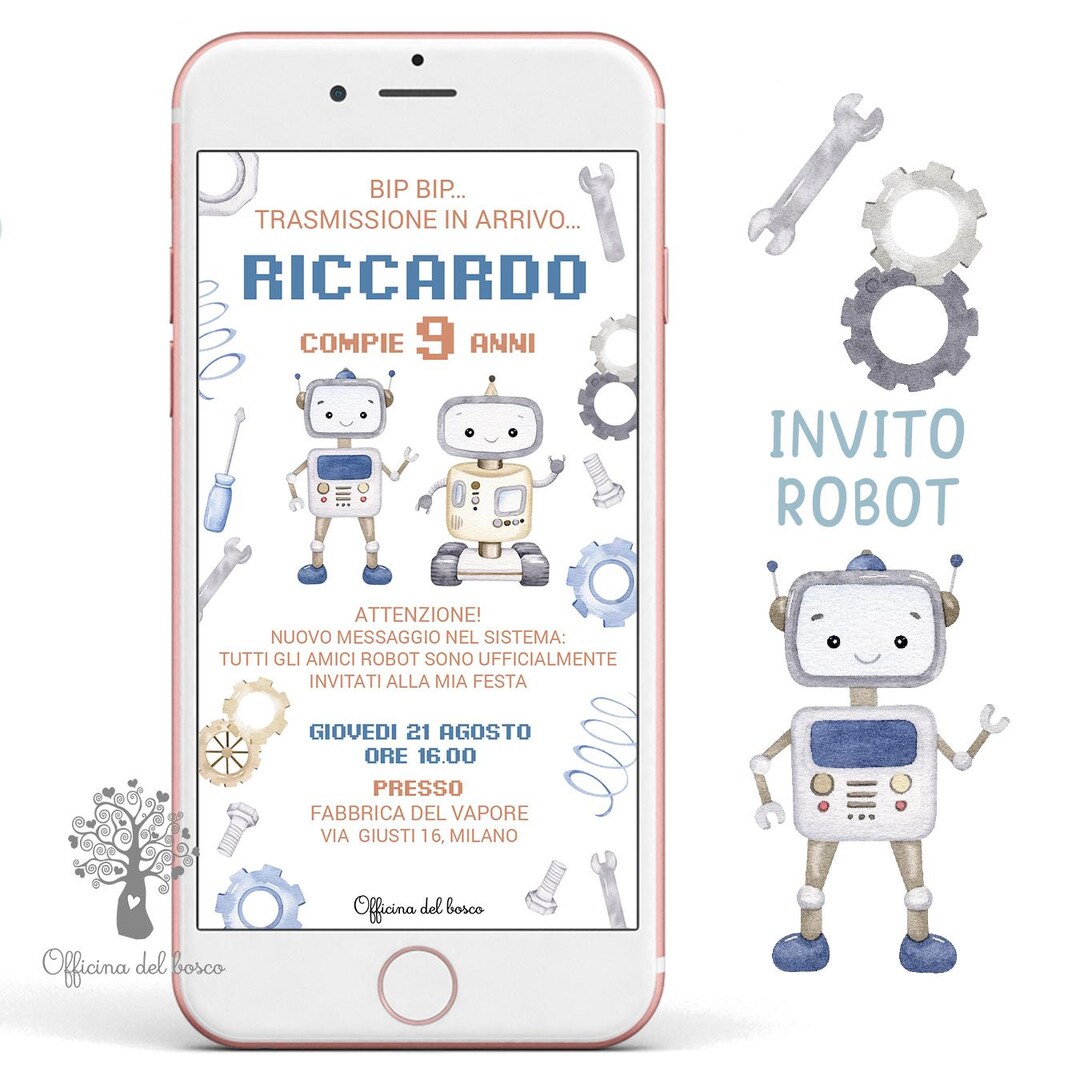 Robot-themed Digital Invitation – Personalized for Kids' Birthdays ...