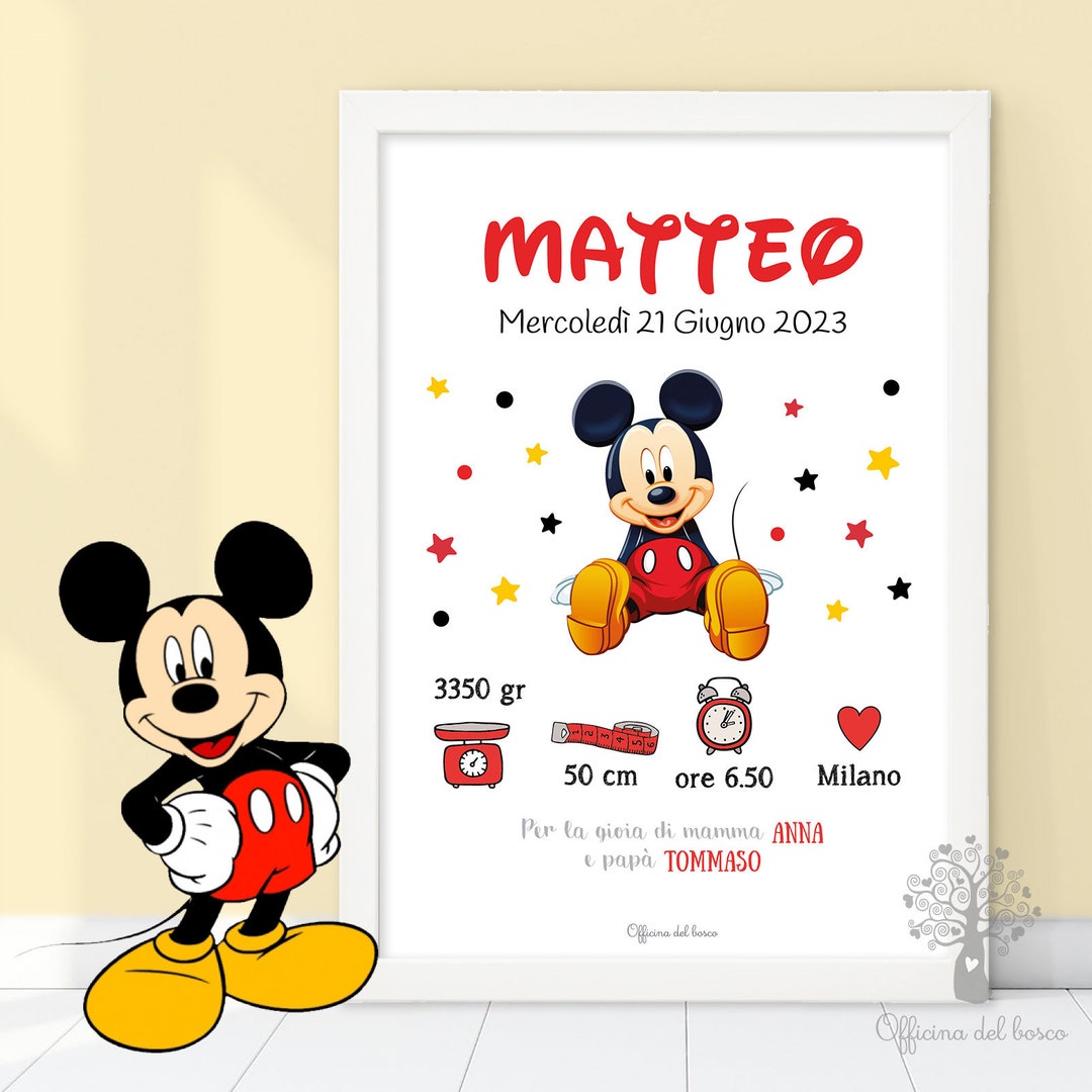 Birth Picture of Mickey or Minnie PDF or PRINT With FRAME - Etsy