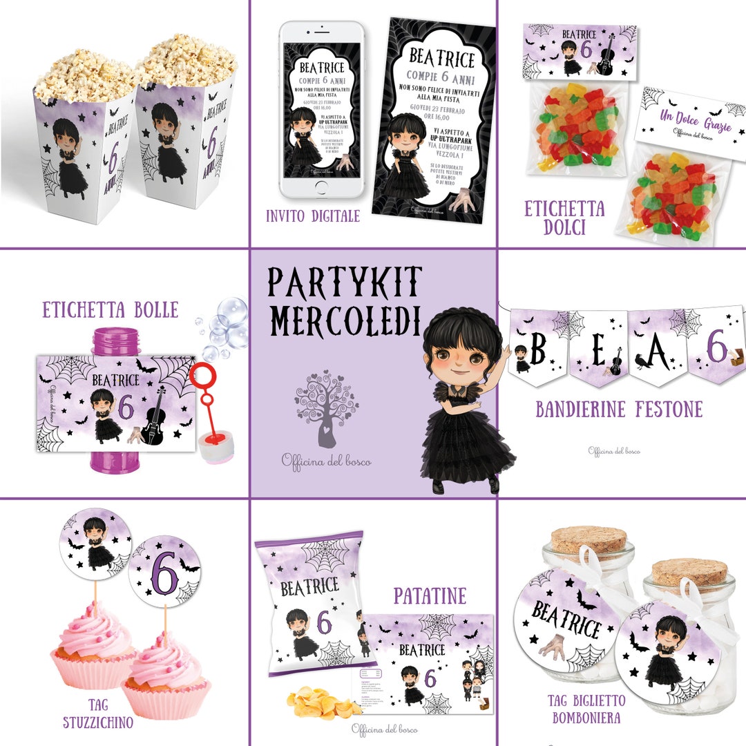 Party Kit WEDNESDAY ADDAMS Girl for Baptism, Birthday, Communion ...