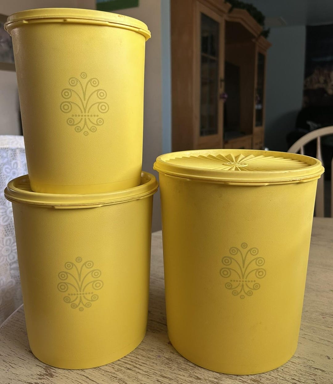 Vintage Yellow Tupperware Canisters Set of 3 6.5", 7.5", 8.5" Tall; 2 ...