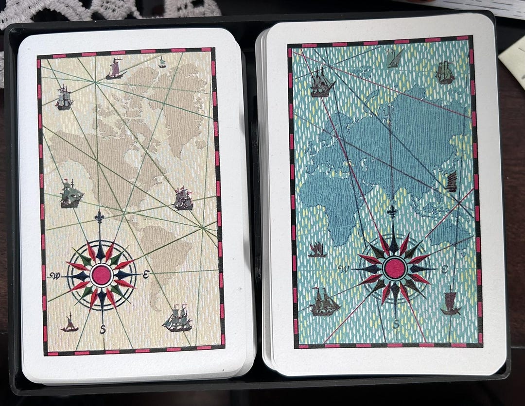 Vintage KEM Double Set of Windrose Pattern Playing Cards in Plastic ...
