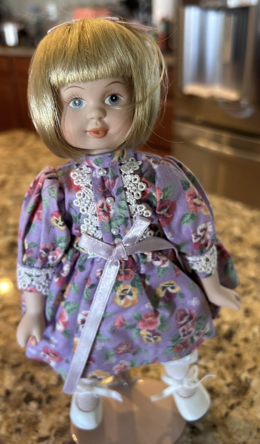1996 Goebel Bette Ball Doll in Purple Floral Dress Blonde Hair Blue ...