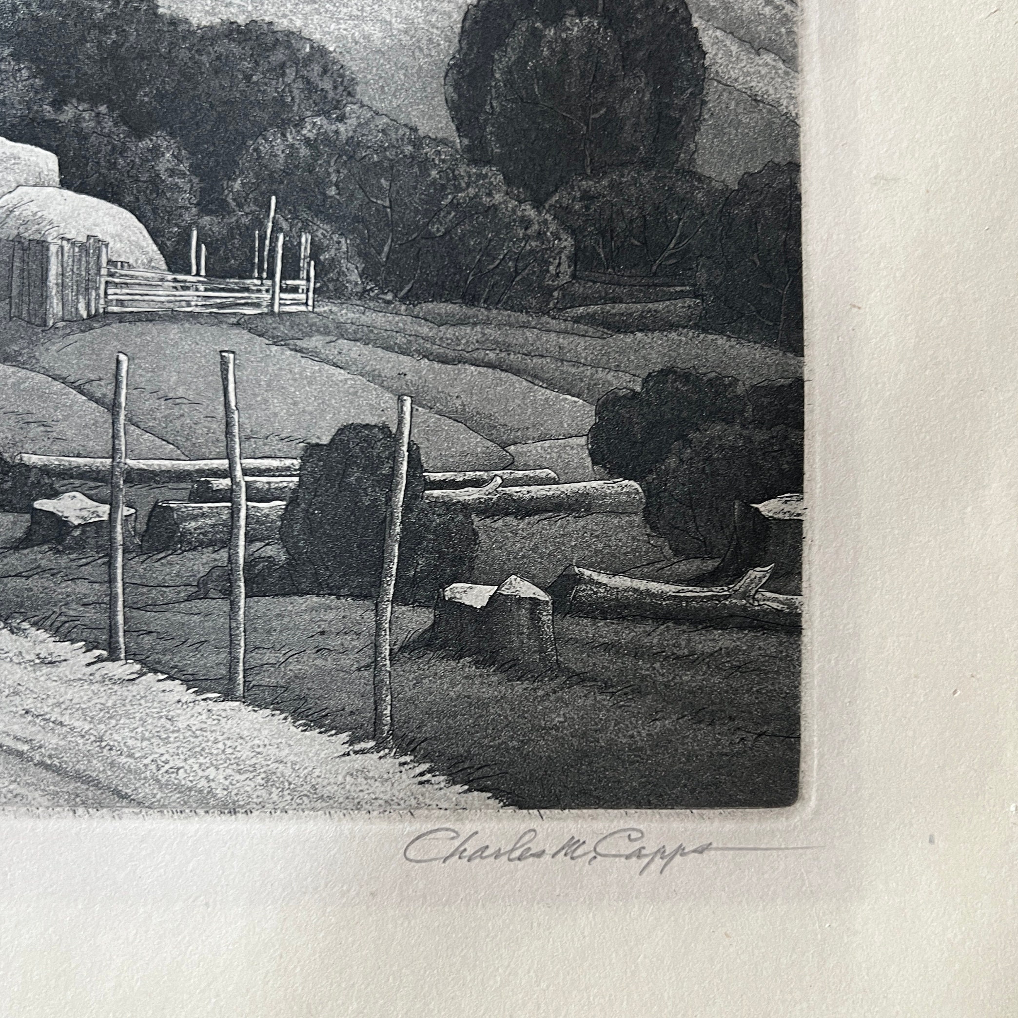 1956 Charles M. Capps Aquatint and Etching, mountain Cottonwoods ...