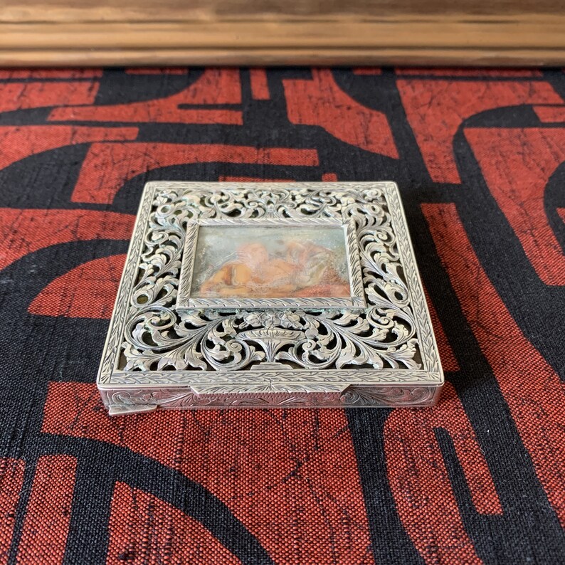 Antique European Sterling Engraved Mirror Compact With Open Work Detail ...
