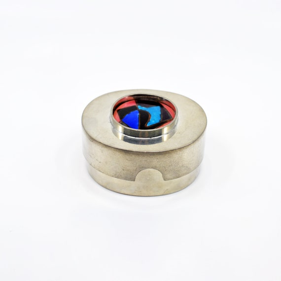 Mid-century Handmade Oval Pewter Box with Inset Ename… - Gem