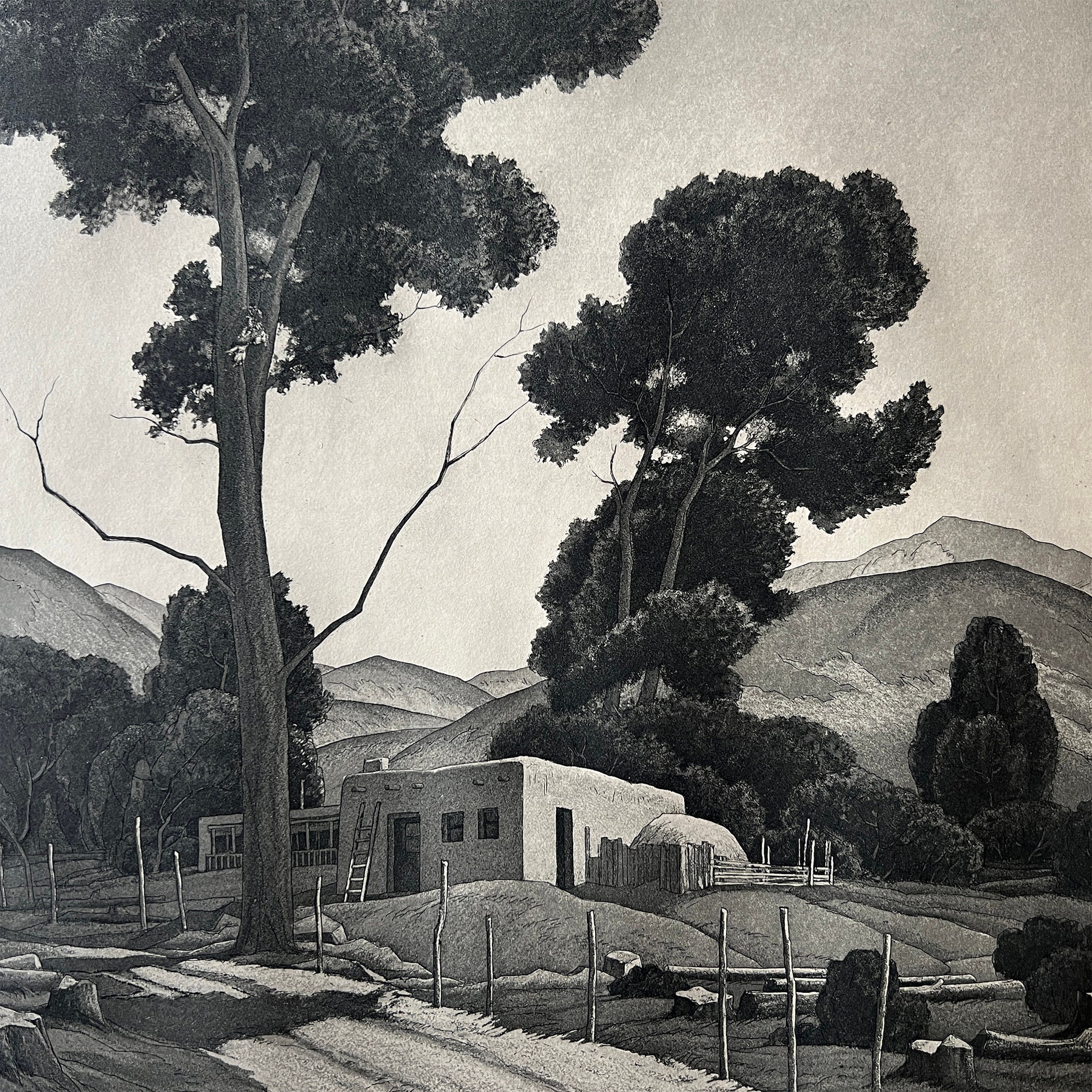 1956 Charles M. Capps Aquatint and Etching, mountain Cottonwoods ...