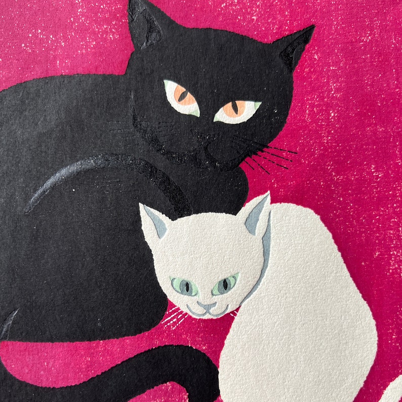 1963 Iku Nagai Woodcut, “black Cat and White Cat” - Etsy Canada
