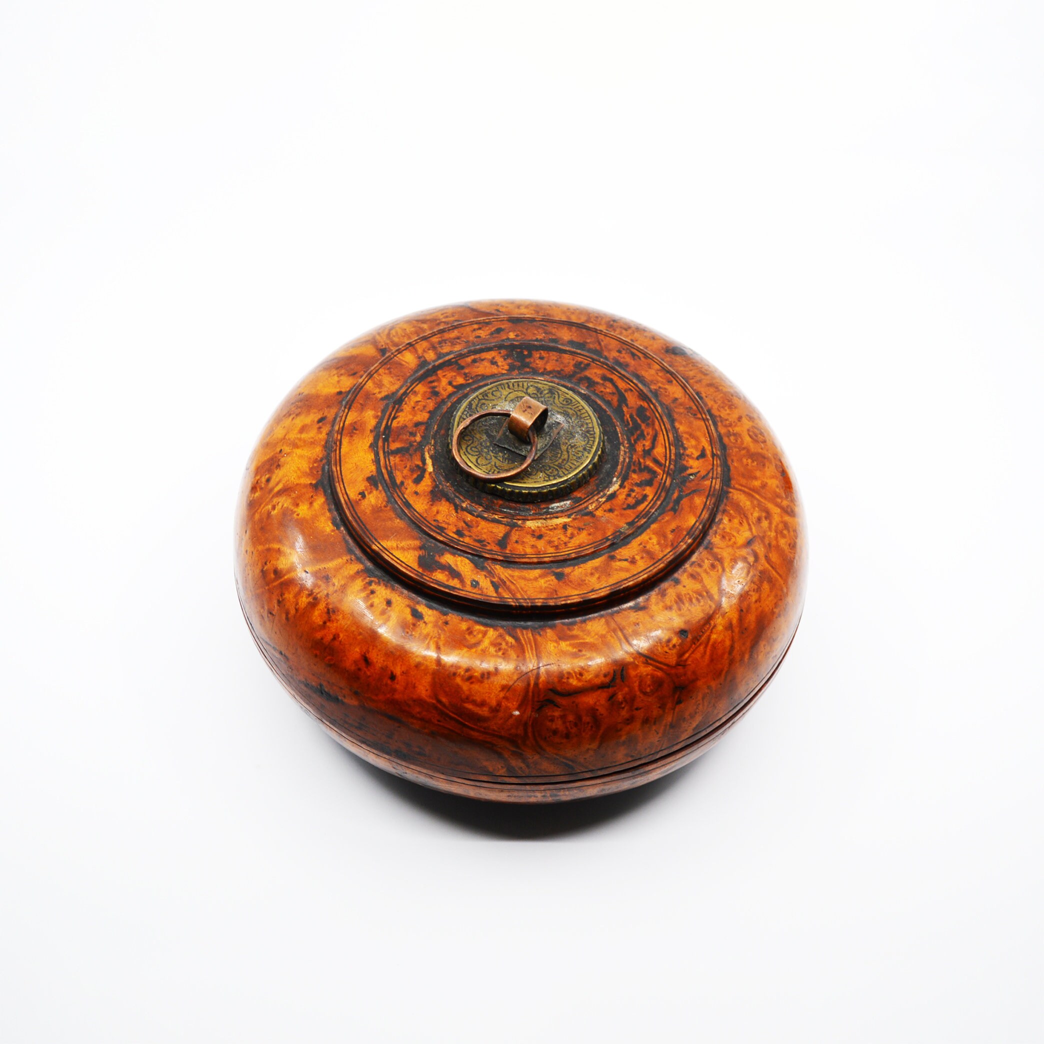 Antique Tibetan Burl Wood Tsampa Bowl With Lid and Copper and Brass ...