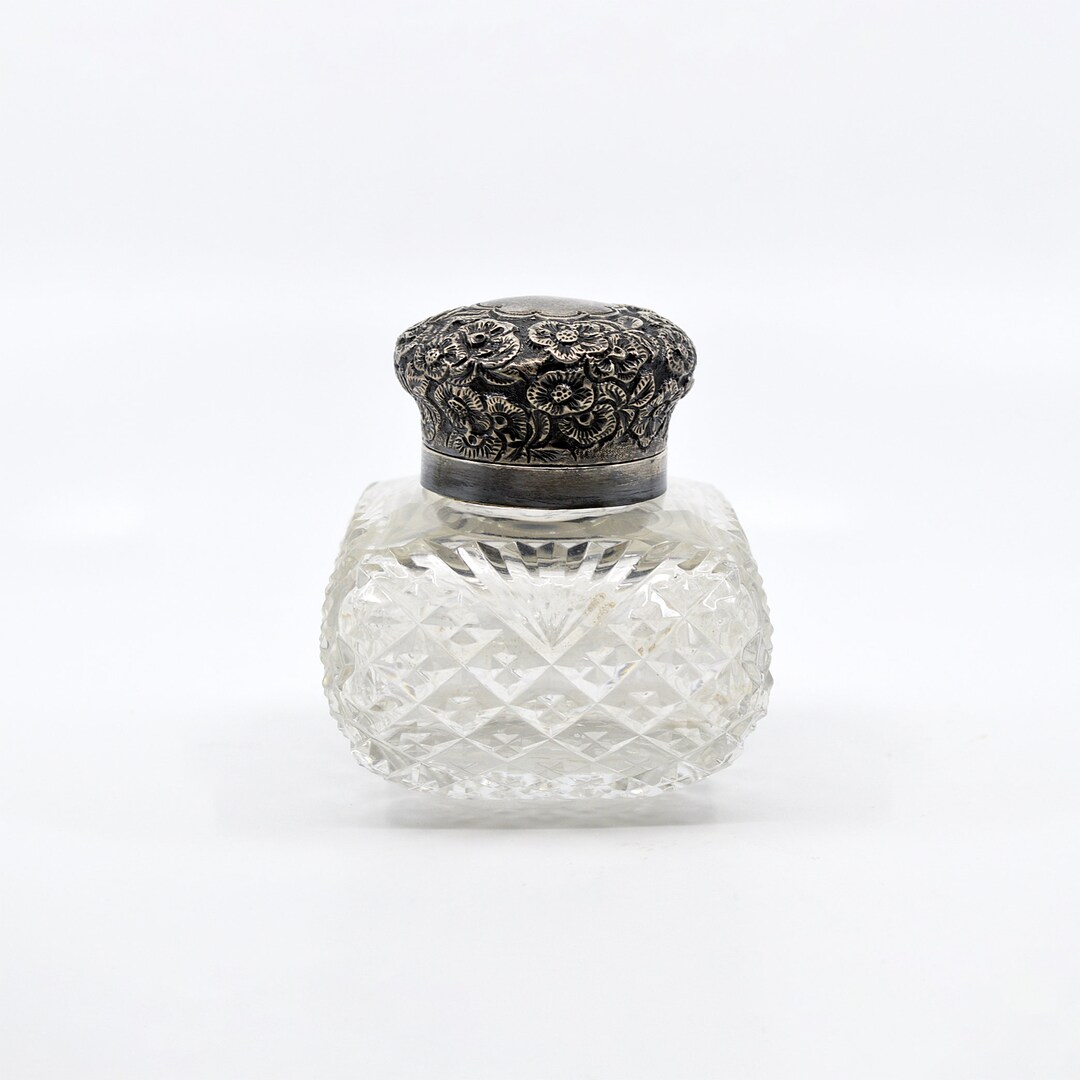 1895 English Cut Crystal Inkwell With Sterling Silver Repoussé Lid - Etsy