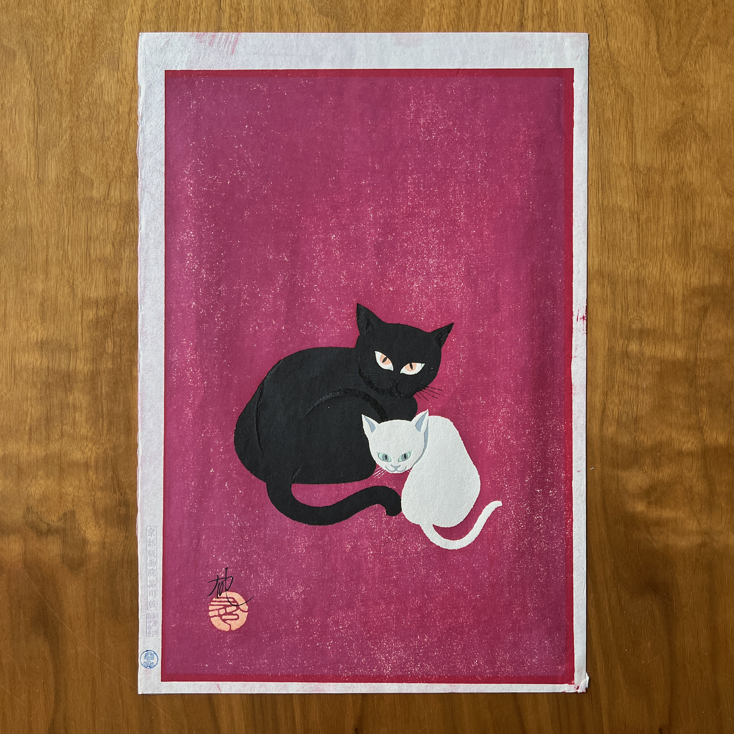 1963 Iku Nagai Woodcut, “black Cat and White Cat” - Etsy Canada